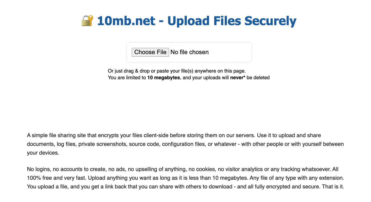 End-to-end encrypted file storage - Upload 10MB free